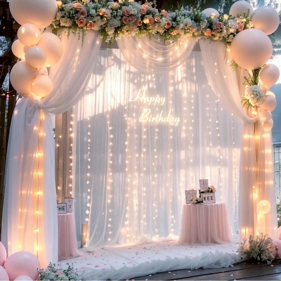 Party Supplies | White Tulle Backdrop Curtains With Lights String ...